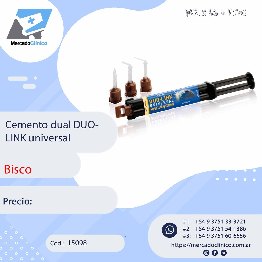 Cemento dual DUO- LINK universal - Bisco | Mercado Clinico